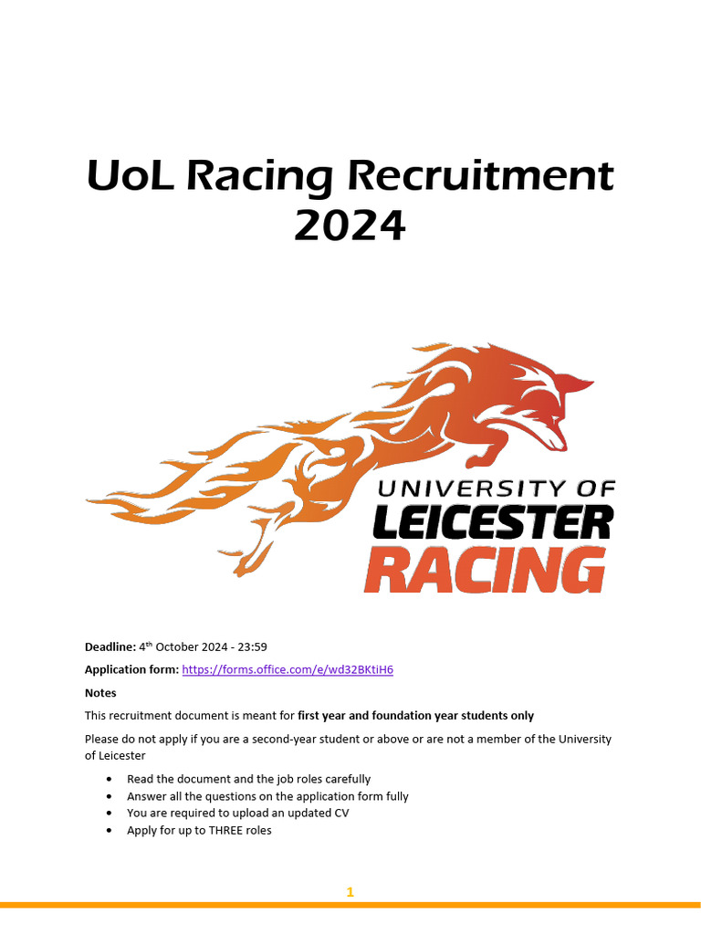 UoL Racing Freshers Recruitment Document 2024-25 | PDF | Social Media ...