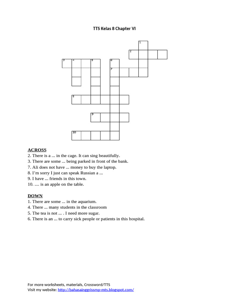 TTS Kelas 8 Crossword Puzzle Guide | PDF
