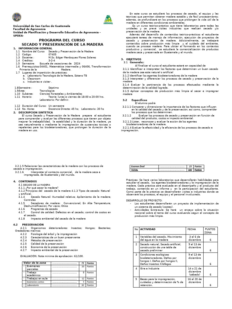 Programa Final SECADO Y PRESERV 24 Escuela de Vacaciones 2024 | PDF | Madera | Entorno natural