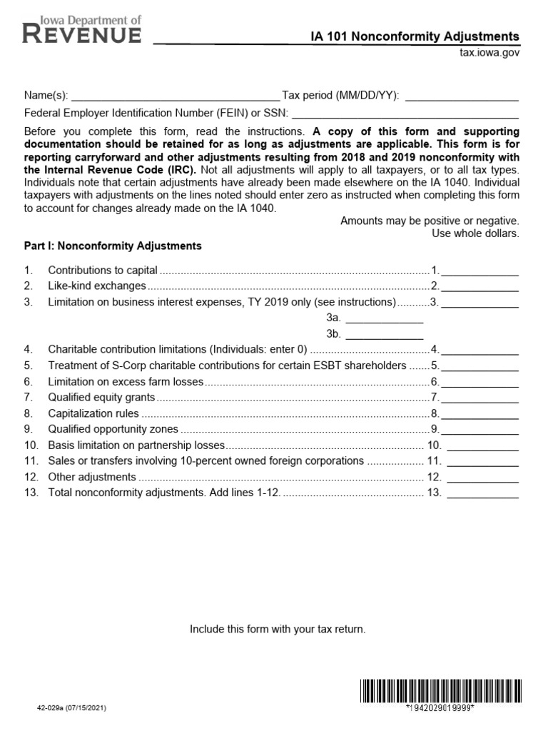 IA 101 Nonconformity Adjustments | PDF | Payments | Taxation