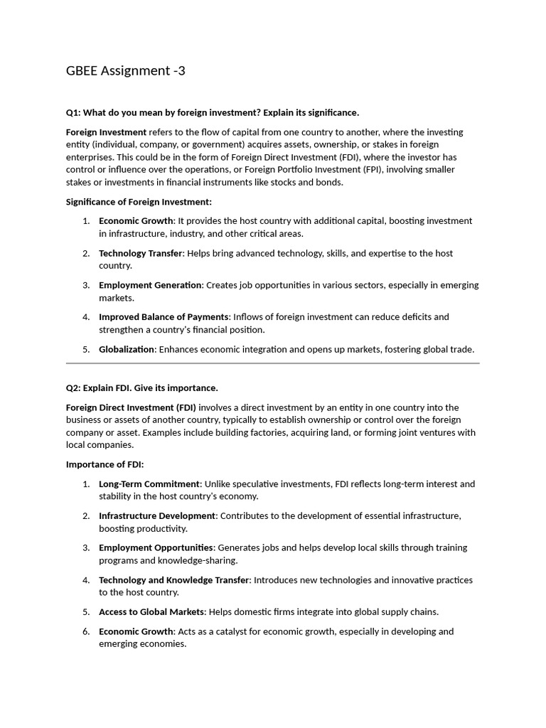 GBEE Assignment 3 | PDF | Foreign Direct Investment | Investing