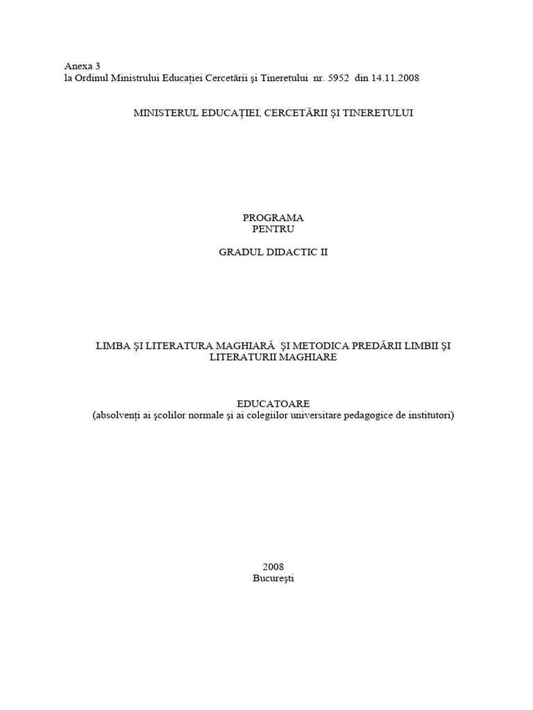 Tematica Grad II Maghiara Educatoare | PDF