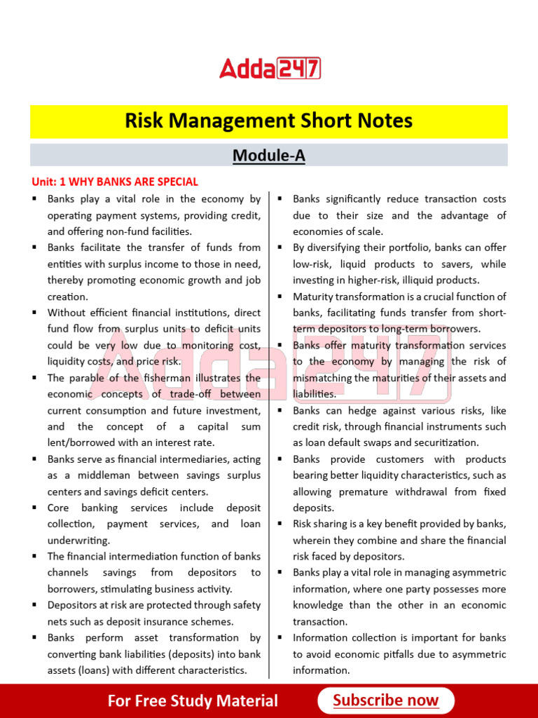 Risk Management 2023 Module A Short Notes File PDF BY Adda247 | PDF ...