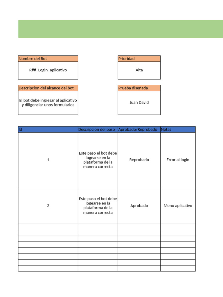 Plantilla Casos de Pruebas RPA | PDF