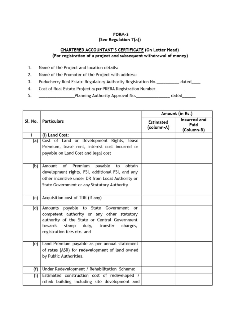 Form 3-Chartered Accountants Certificate | PDF | Fee | Interest