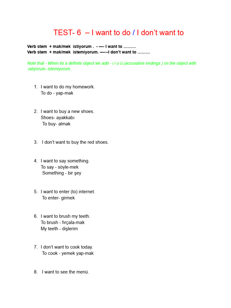 TEST - 6 - I Want To Do - I Don't Want To | PDF