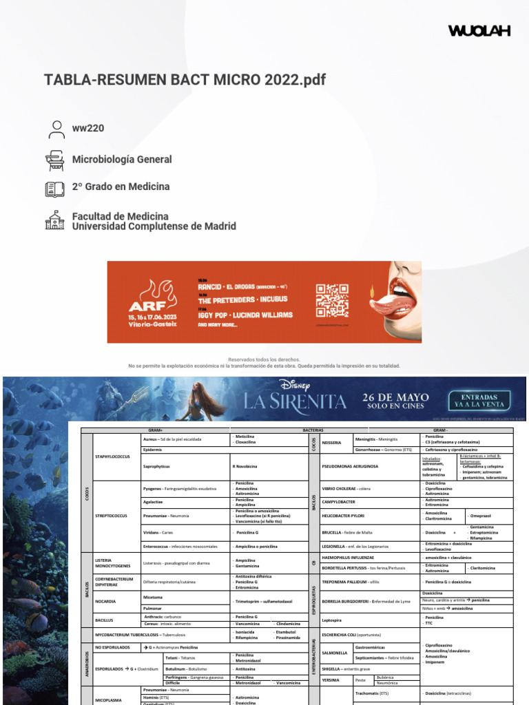wuolah-free-TABLA-RESUMEN BACT MICRO 2022 | PDF | Penicilina | Bacterias Gram-negativo