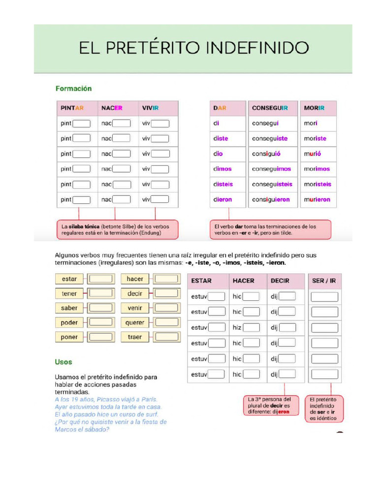 Preterito Indefinido | PDF