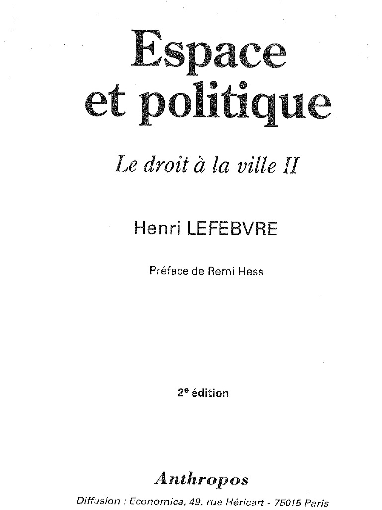 Espace Et Politique Par Henri Lefebvre | PDF