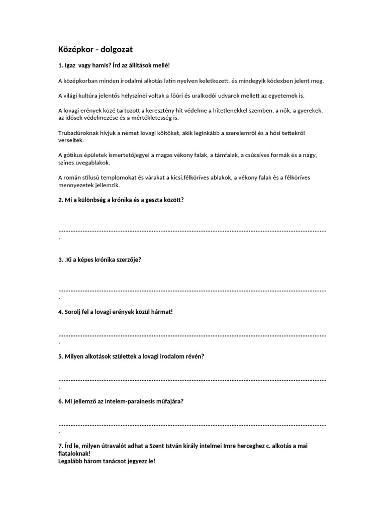 Dolgozat Kozepkor | PDF