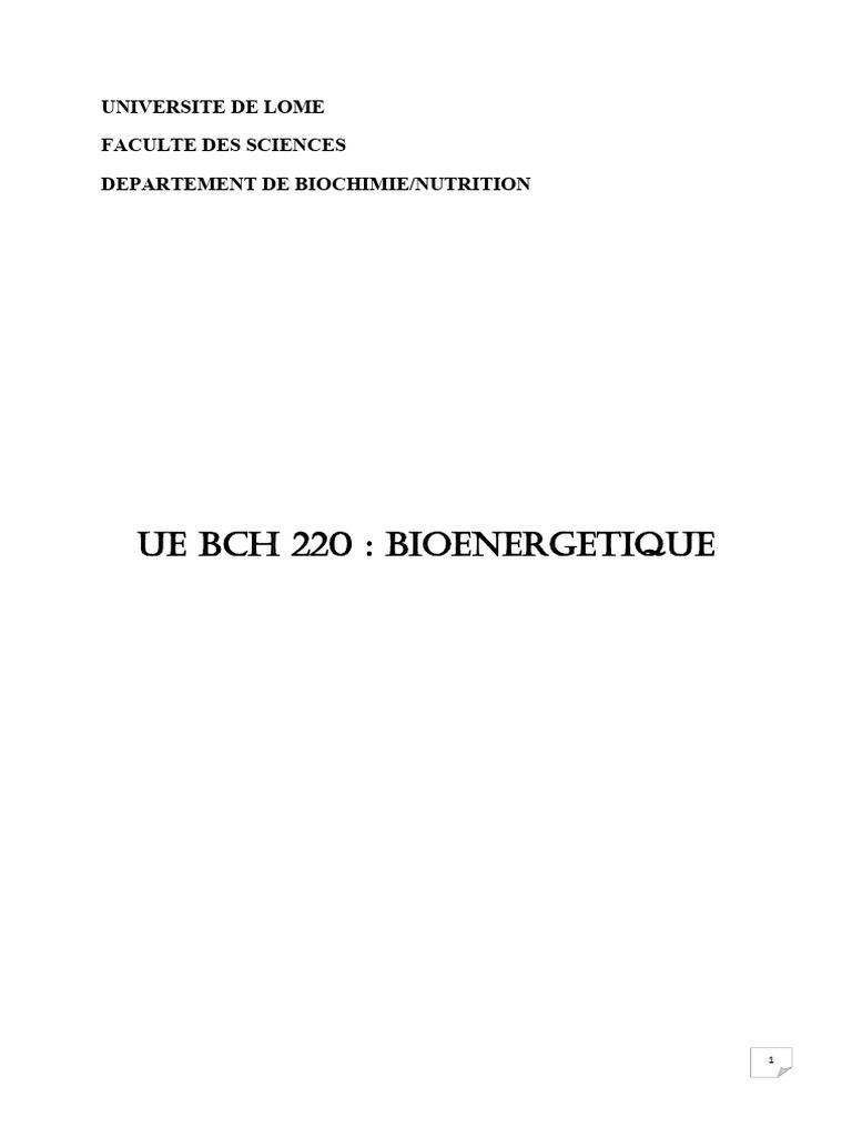 Cours de Bioénergétique - UE BCH 220 | PDF | Chaleur | Entropie