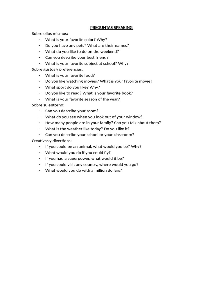 Preguntas Speaking | PDF