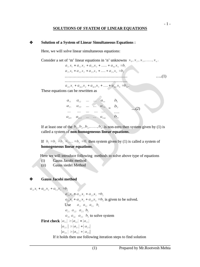 Solutions of System of Linear Equations | PDF | Theoretical Computer Science | Linear Algebra