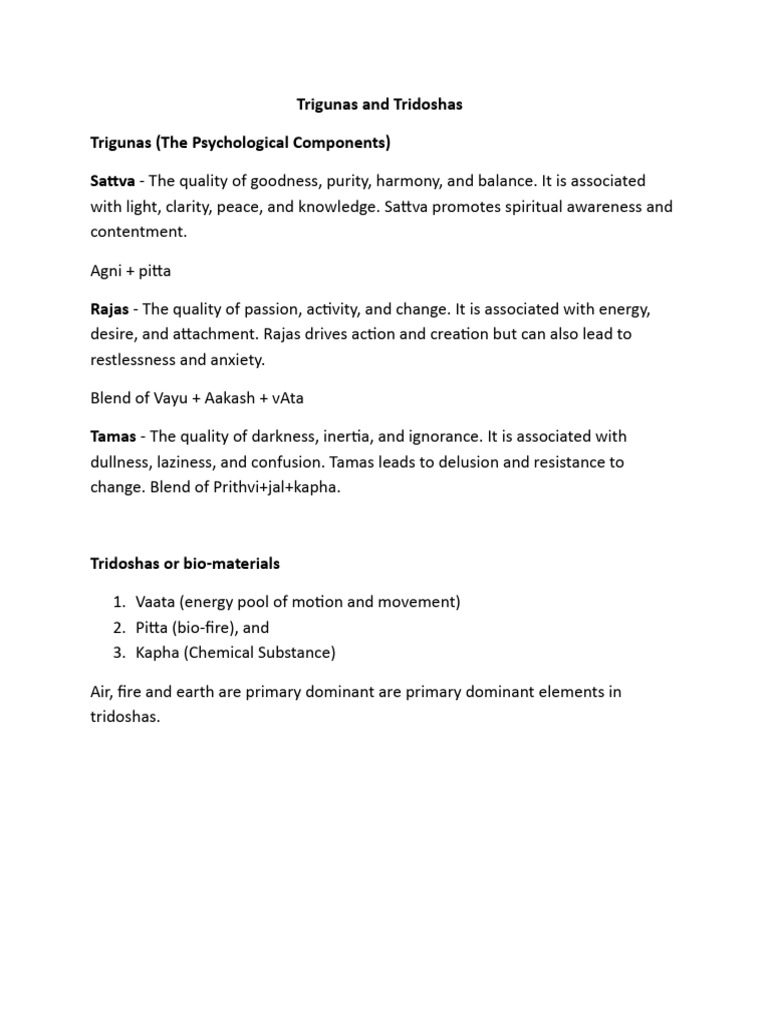 Trigunas Tridoshas Panchakosas | PDF | Indian Philosophy