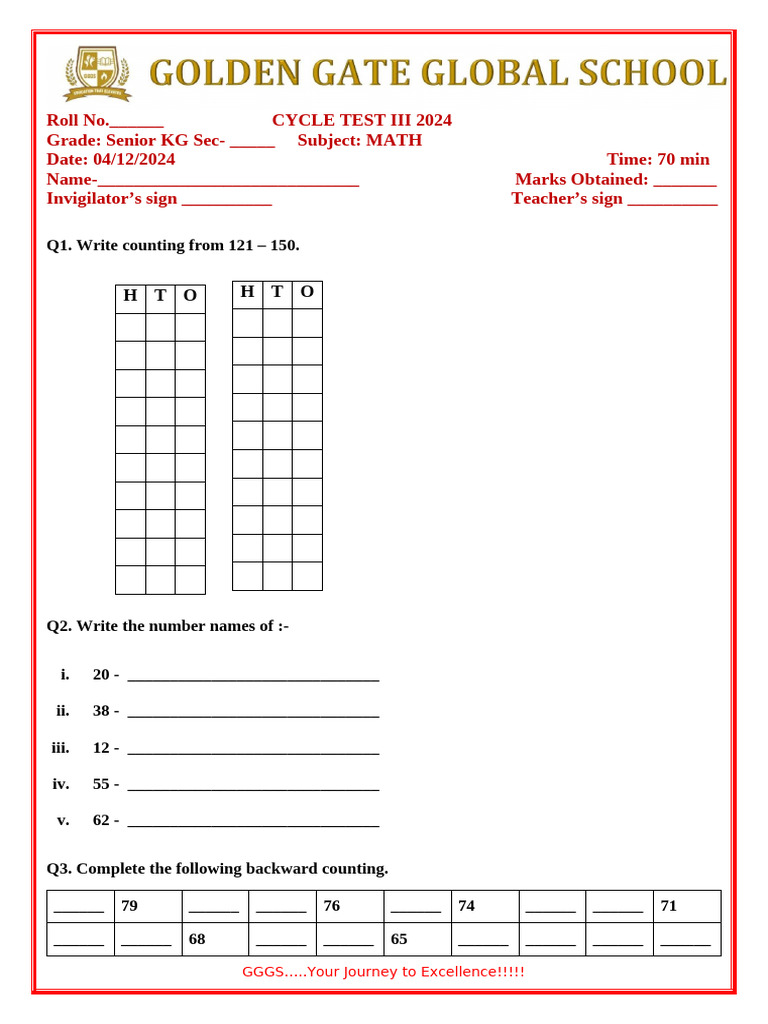 Senior KG Math, 16-12-24-1 | PDF