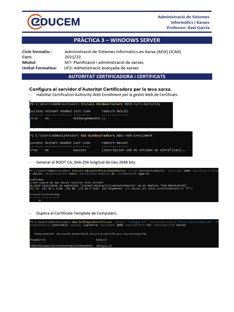 Practica 4 - Windows Server Certificats | PDF