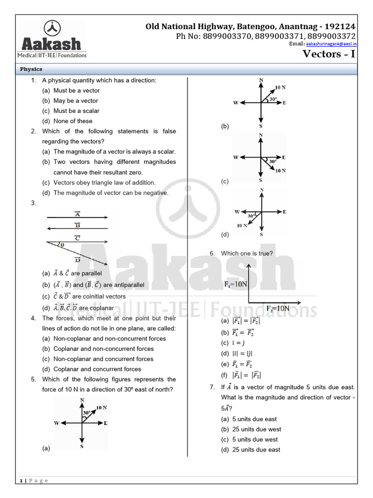 Vectors - I (14!11!2024) Soft | PDF | Euclidean Vector | Classical Geometry