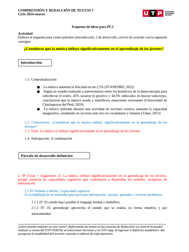 Esquema para PC2 - GXZVNT | PDF | Aprendizaje | Cognición
