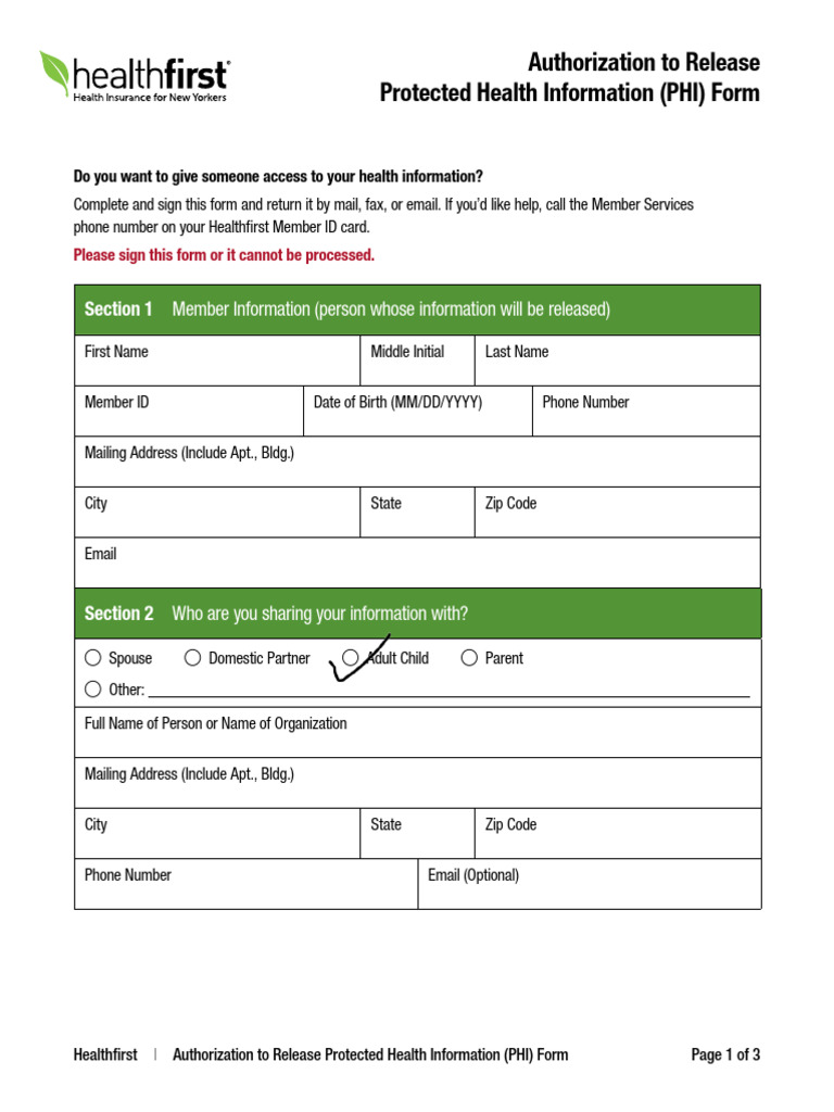 PHI Release Authorization Form | PDF | Public Health | Health Care
