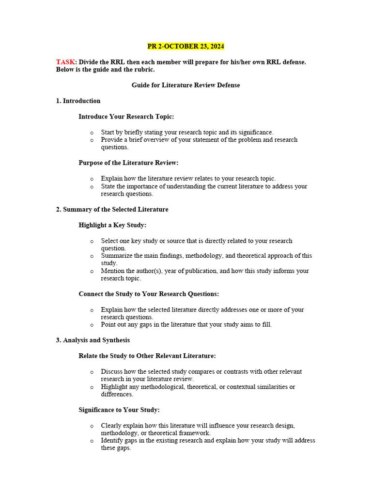 October 23 PR 2 Guide For Literature Review Defense | PDF | Methodology ...