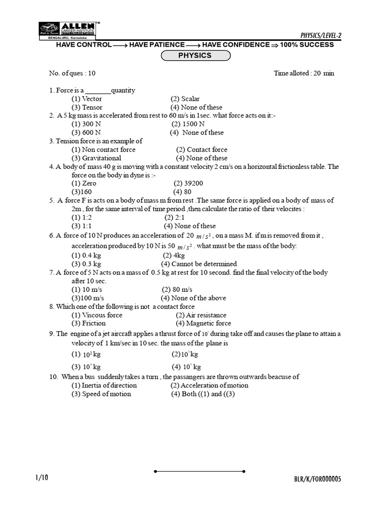 Allen 1 Pdf Force Mass