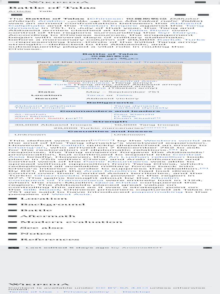 Battle of Talas - Wikipedia | PDF | Asia | Central Asia