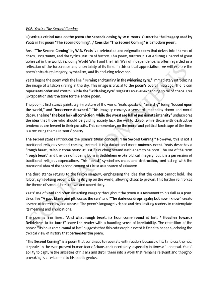 The Second Coming Q 1 | PDF | Poetry | W. B. Yeats