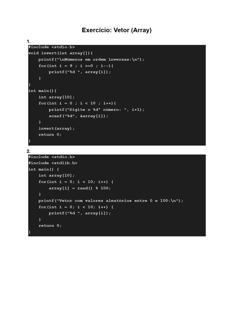 Exercício - Vetor (Array) | PDF | Algoritmos e estruturas de dados | Algoritmos