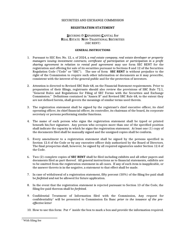 SEC RENT Registration Statement Guide | PDF | Lease | Securities (Finance)