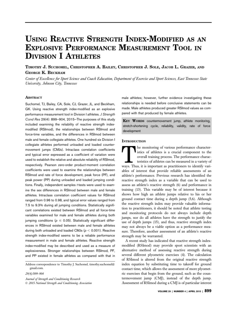 Using RSImod As An Explosive Performance Measurement Tool Suchomel Et ...