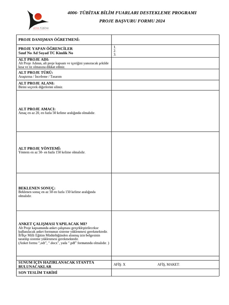 Tubitak 4006 Basvuru Formu | PDF