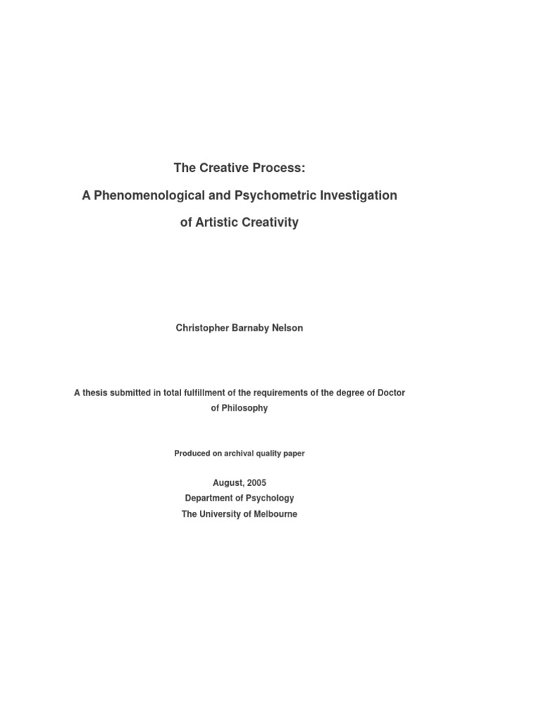 The Creative Process A Phenomenological and Psychometric 3kjm8c368c | PDF | Creativity | Methodology