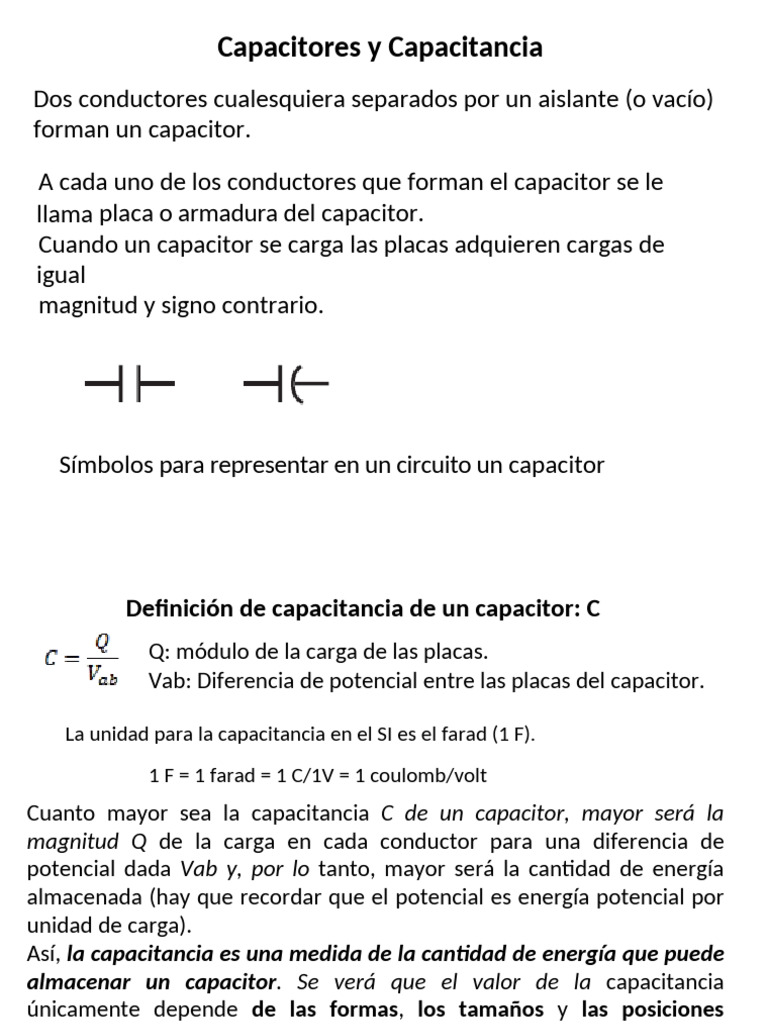 Guia para Estudio Capacitores y Capacitancia | PDF | Capacidad ...