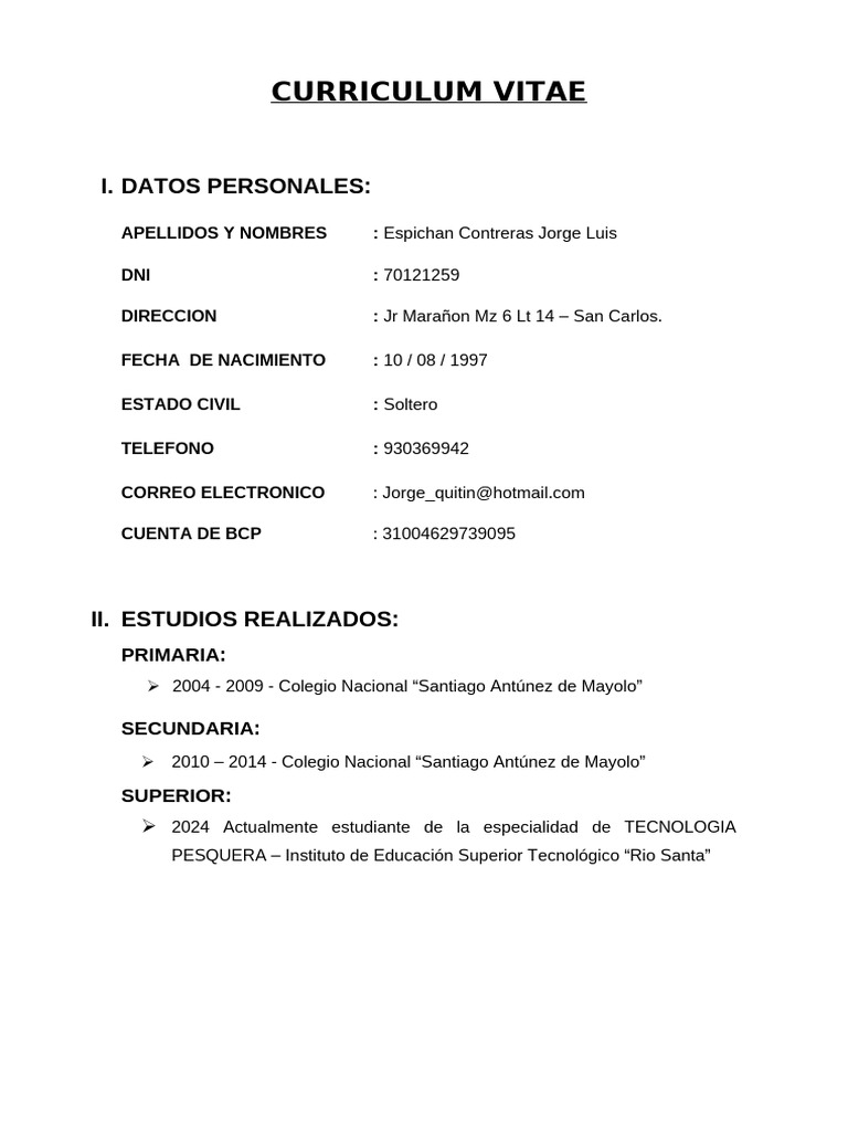 Curriculum Vitae - Espichan Contreras Jorge Luis | PDF
