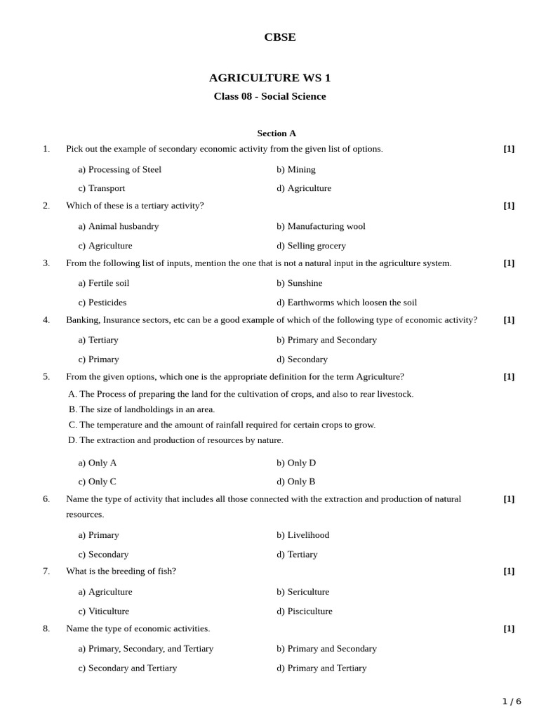 Agriculture WS 1 (Farm System and Types of Farming) | PDF | Agriculture ...