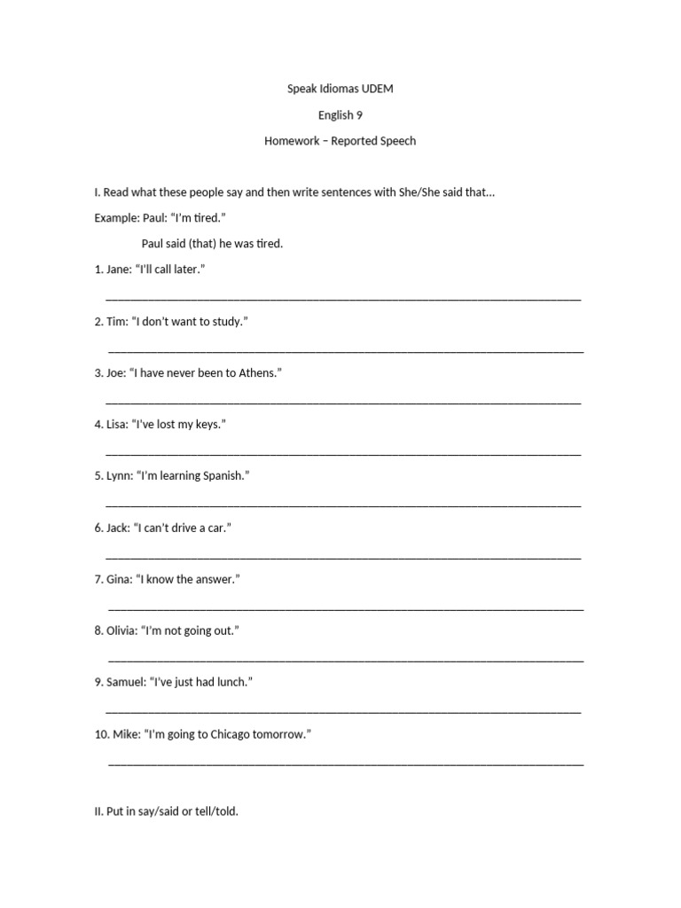 Homework - Reported Speech-1 | PDF