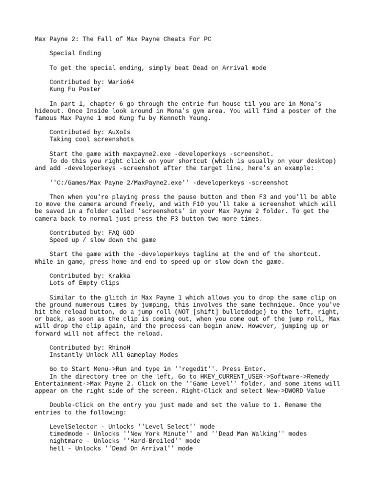 Cheats Max Payne 2 | PDF
