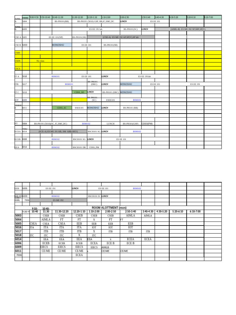 Routine - 2024 BTech 1st Semester | PDF