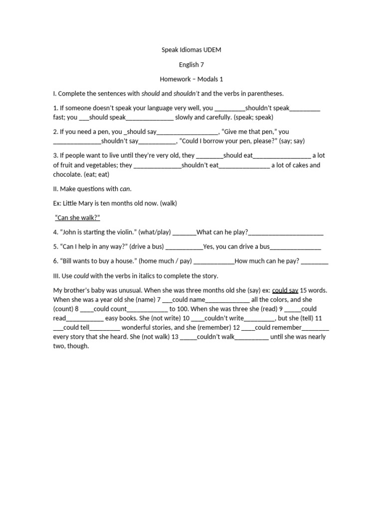 Homework - Modals 1-1 | PDF