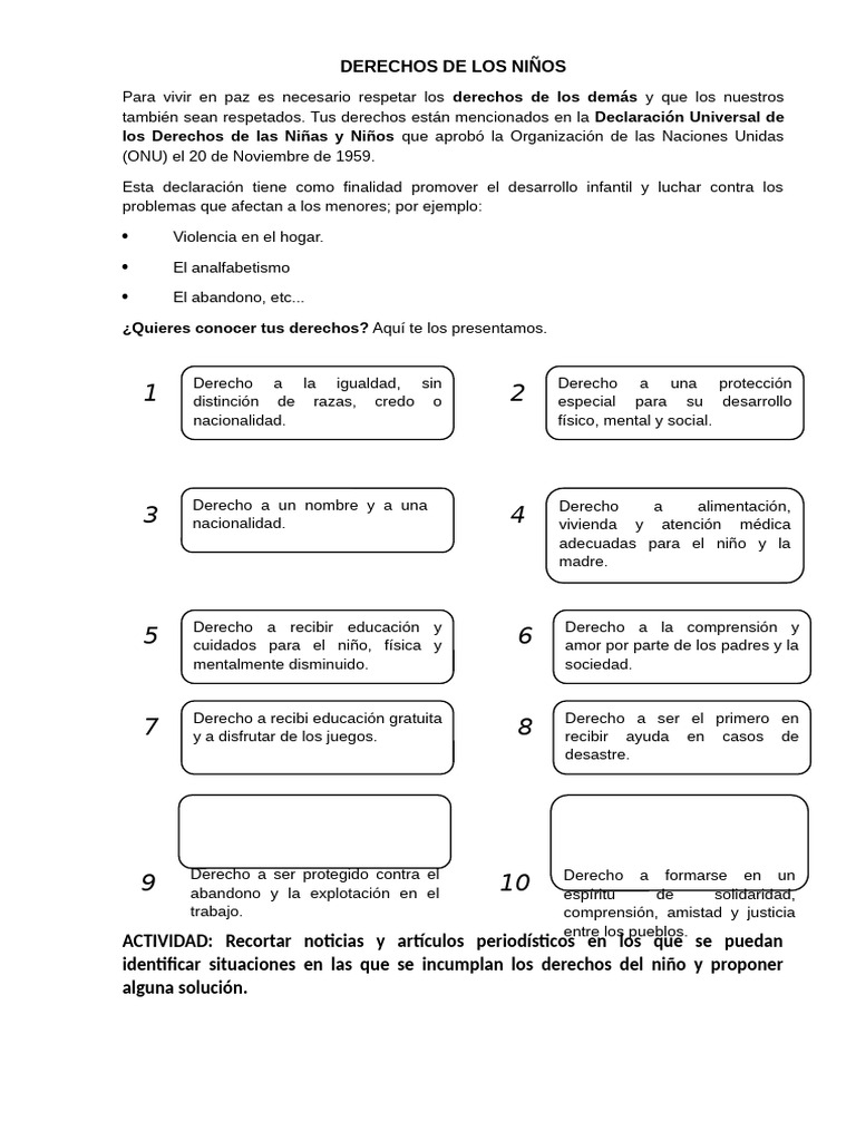 Derechos y Deberes de Los Niños | PDF | Derechos de los niños ...