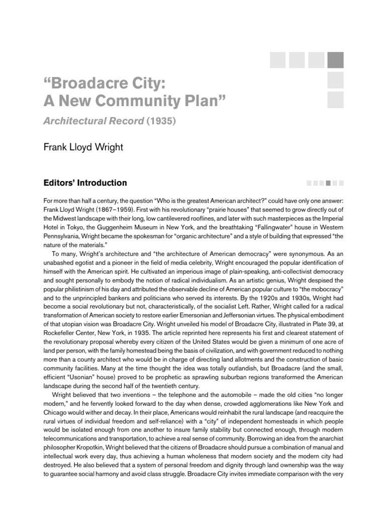 2 Urban - Design Frank L Wright Broadacre City | PDF