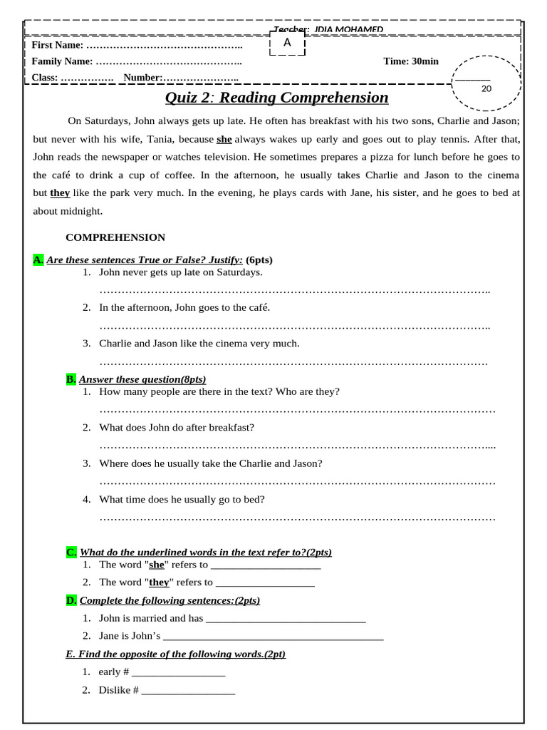 CC Quiz 2 Reading Comprehension John Visa | PDF