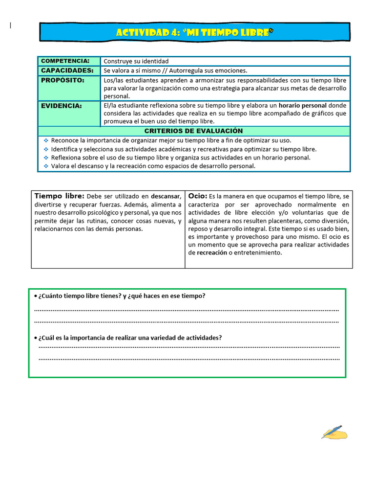 Mi Tiempo Libre - Dpcc-Actv-04-Unid-5-2023 | PDF | Recreación | Sicología
