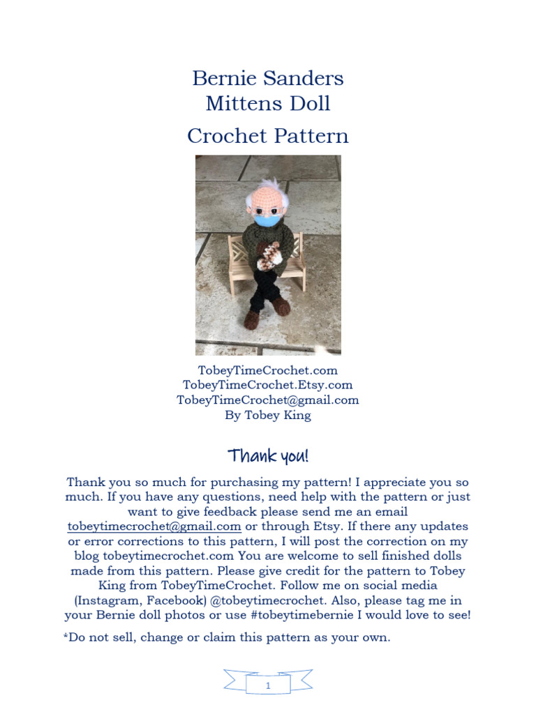 Crochet Bernie Sanders Doll Pattern | PDF | Crochet | Yarn