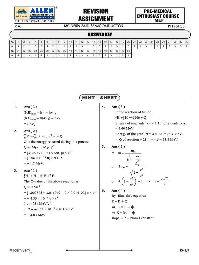 Physics Rev Ass MEF Modern+Semiconductor HS | PDF | Atomic Nucleus | Applied And ...