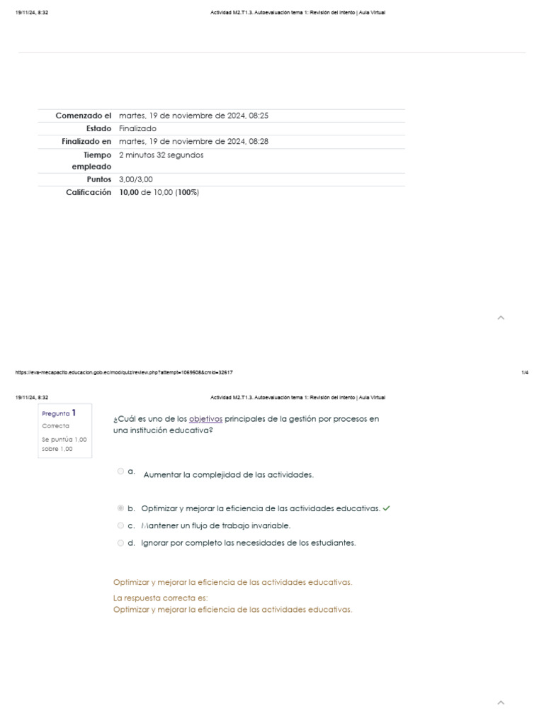Actividad M2.T1.3. Autoevaluación Tema 1 - Revisión Del Intento - Aula Virtual | PDF ...