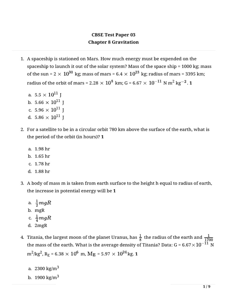 Gravitation Paper 03 | PDF | Force | Orbit