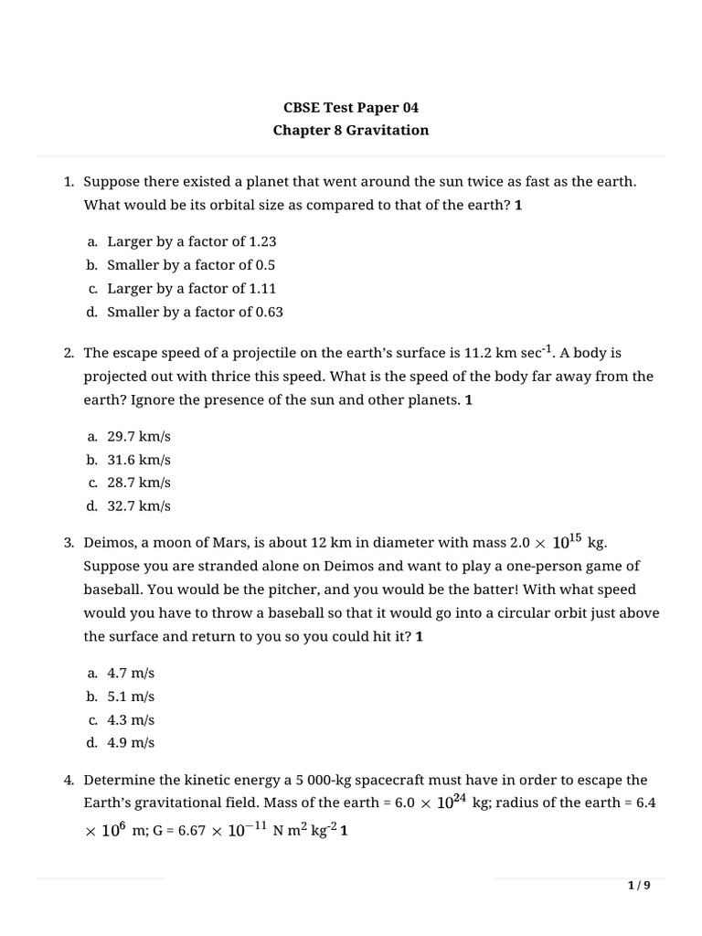 Gravitation Paper 04 | PDF | Mass | Weight