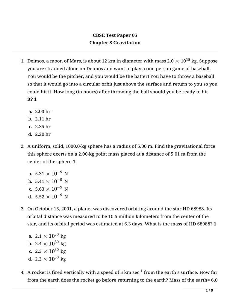 Gravitation Paper 05 | PDF | Angular Momentum | Stars