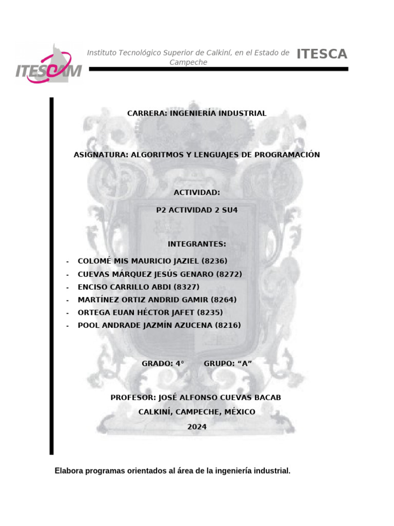 p2 Actividad 2 Su4 | PDF | Programación de computadoras | Tecnologías de la información